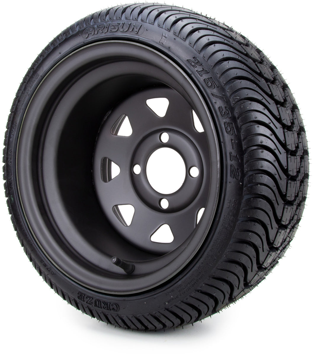 12"x7.5'' Black Steel 8 Spoke Golf Cart LowPro Tires and Wheels Combo ...
