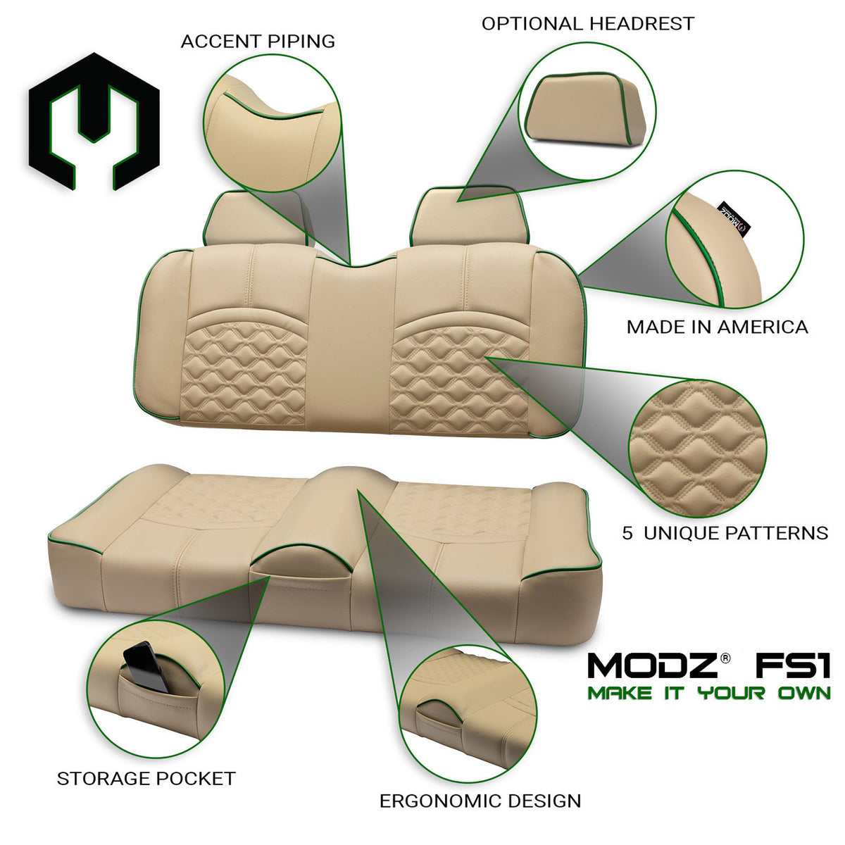 MODZ® FS1 Custom Front Seat - Khaki Base - Choose Pattern and Accent C ...