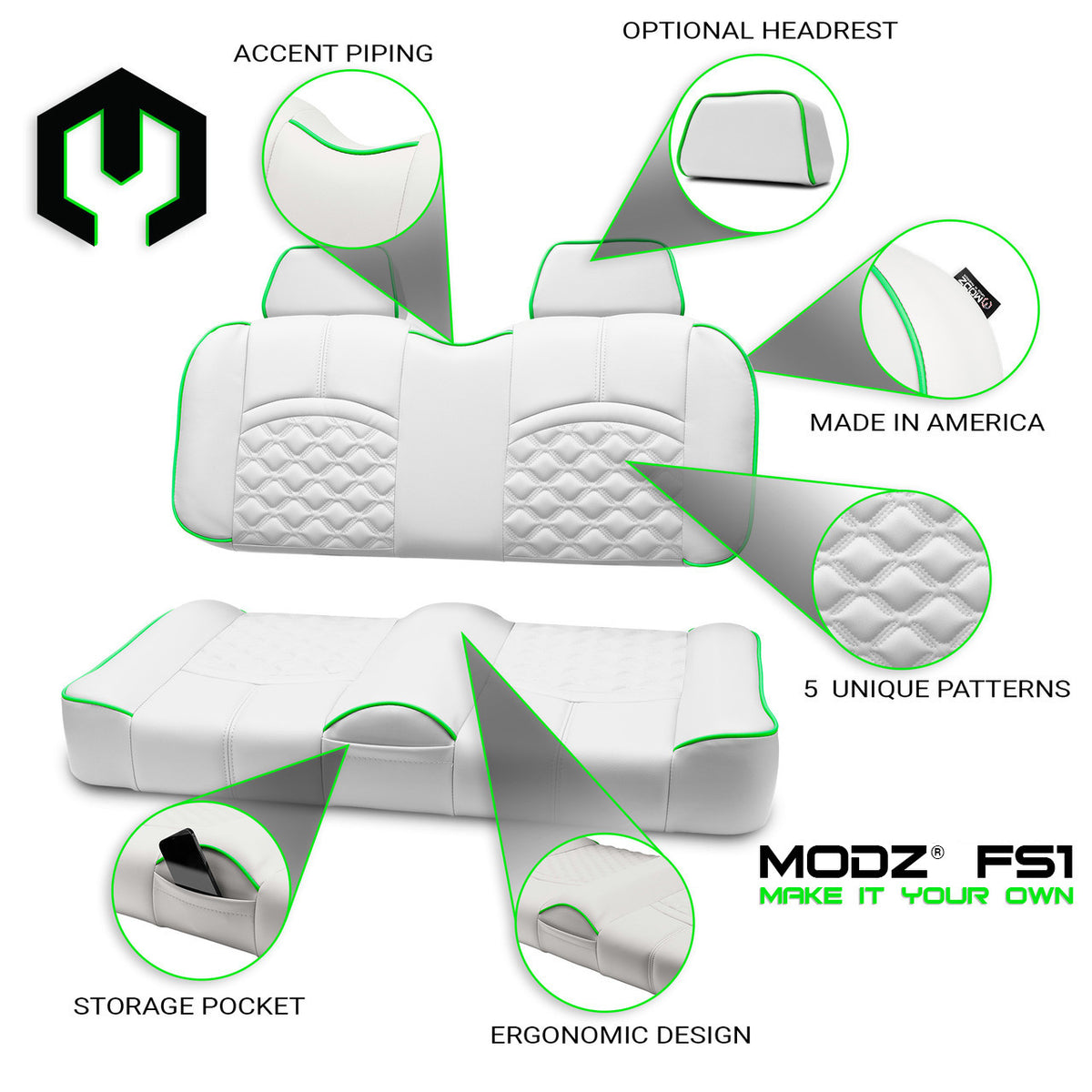 MODZ® FS1 Custom Front Seat - White Base - Choose Pattern and Accent C ...