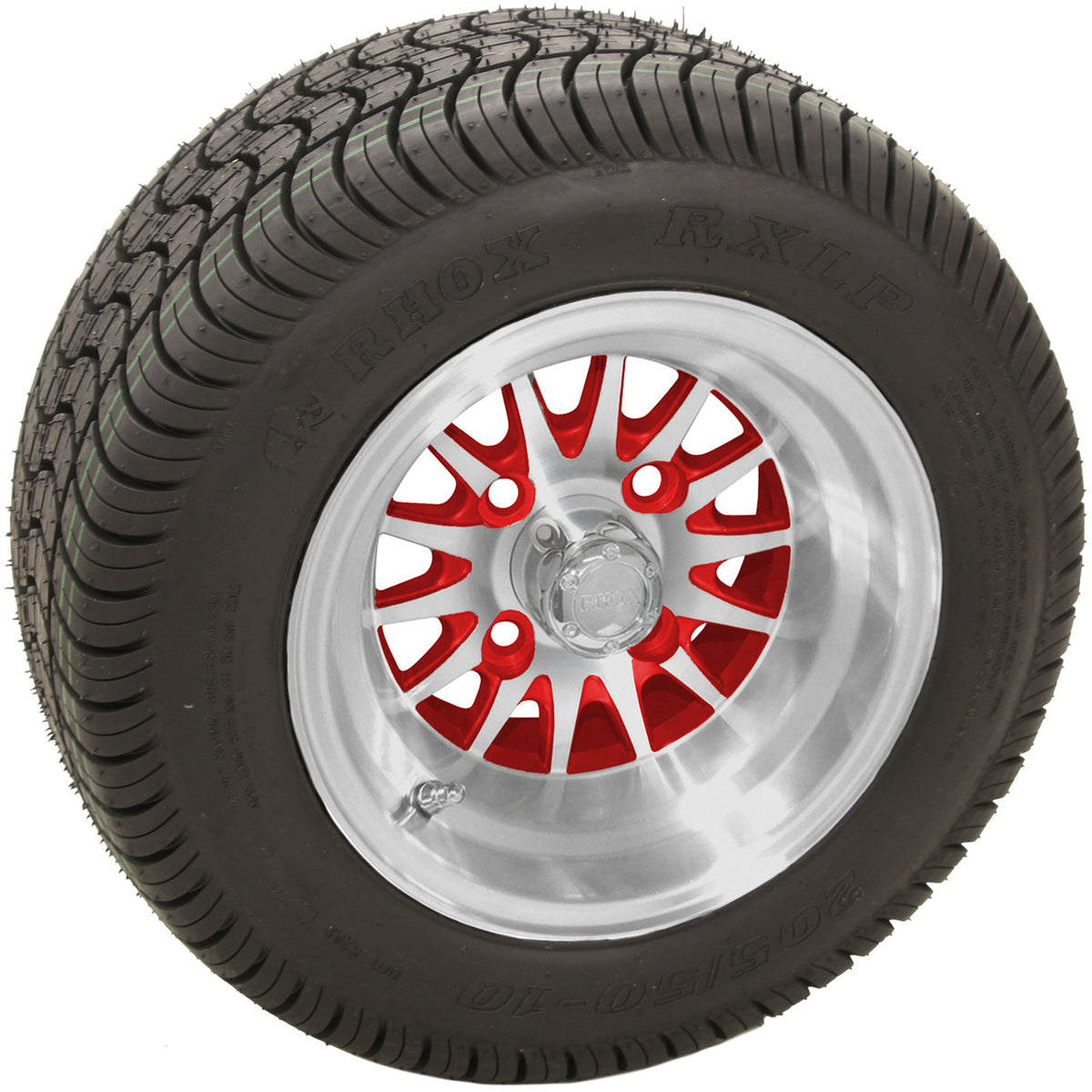 RHOX 10" Phoenix Machined Red Wheels with Street Low Profile Tire Opti ...
